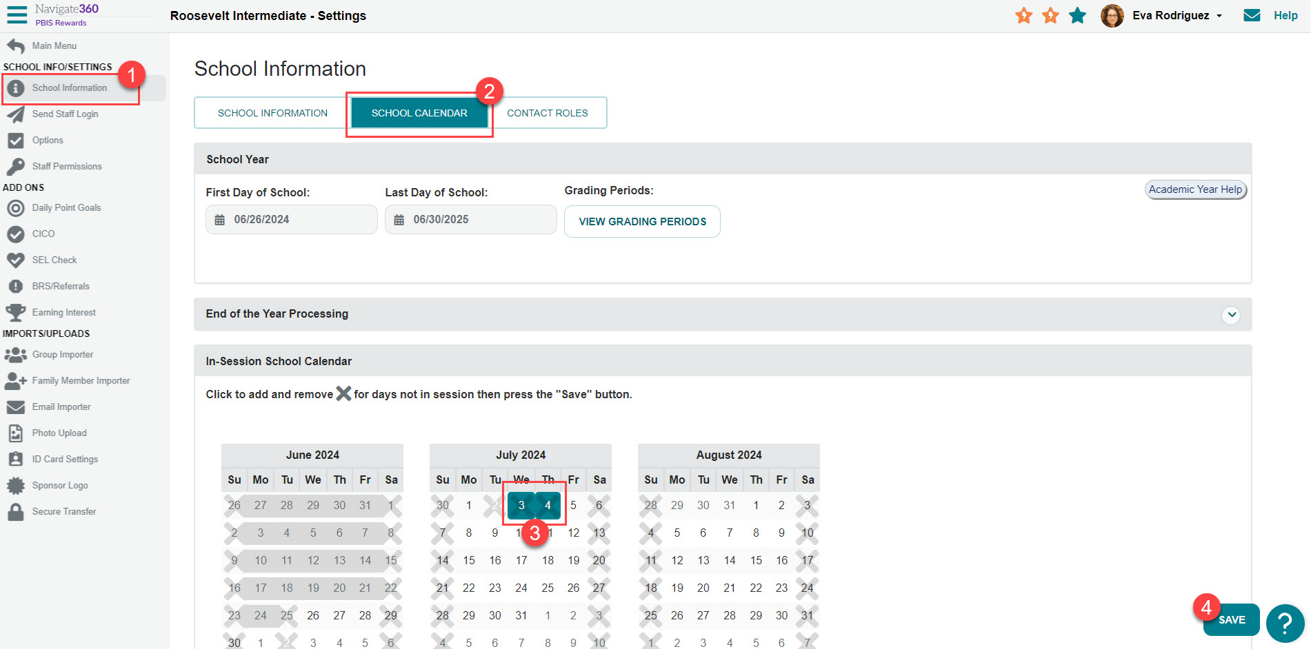 In Session Calendar - PBIS Rewards Support Center